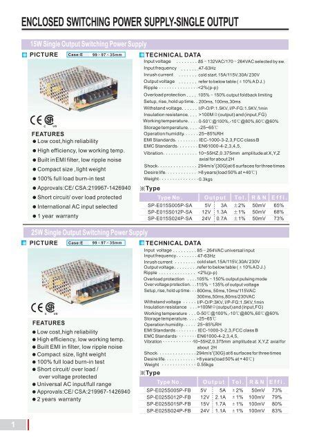 Enclosed Switching Power Supply Single Output