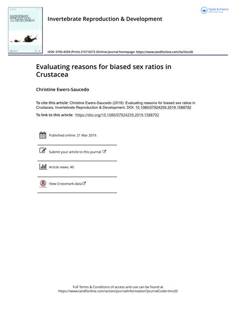 Pdf Evaluating Reasons For Biased Sex Ratios In Crustacea
