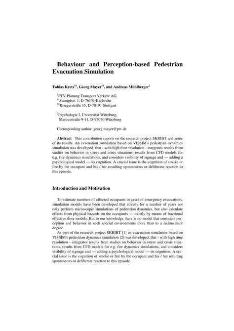 Pdf Behaviour And Perception Based Pedestrian Evacuation Simulation