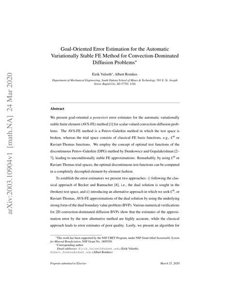 Pdf Goal Oriented Error Estimation For The Automatic Variationally
