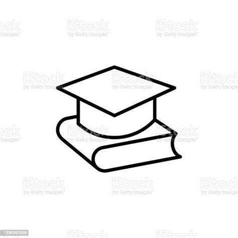 책 검은 선 아이콘의 졸업 모자 교육 또는 경력 기호 학생 모자 기호 플랫 절연 개요 일러스트 레이 션 인포 그래픽 로고 응용 프로그램 배너 웹 디자인 Dev Ui Ux