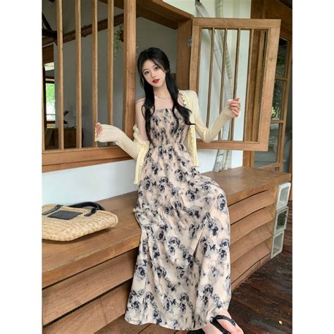 Jual Dress Bunga Dress Prancis Lengan Pendek Dress Pantai Bunga K023