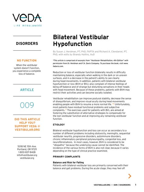 Bilateral Vestibular Hypofunction 9 Pdf Balance Ability Vestibular System