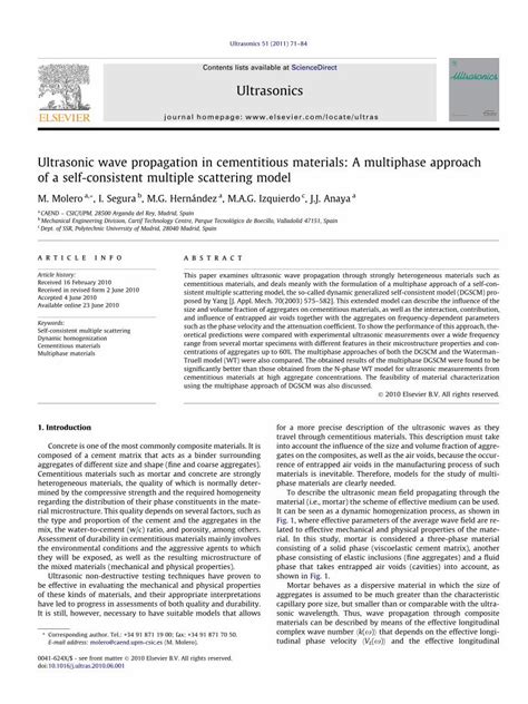 Pdf Ultrasonic Wave Propagation In Cementitious Materials A Multiphase Approach Of A Self