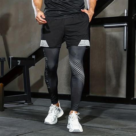 Men S Running Pants 2 In1 Double Layer Training Sweatpants Fitness Men