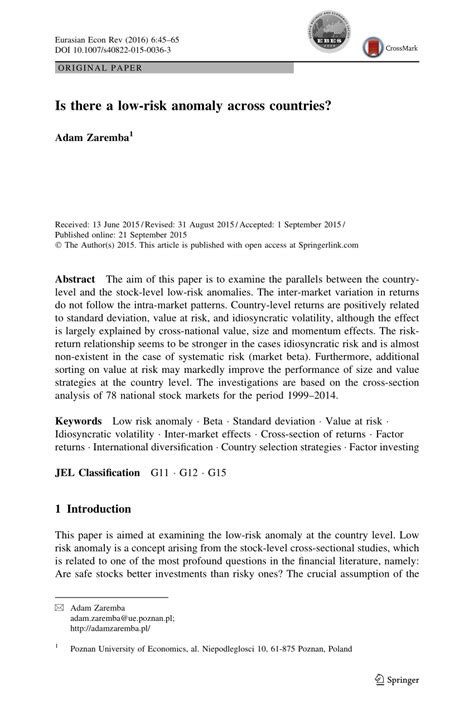 Pdf Is There A Low Risk Anomaly Across Countries