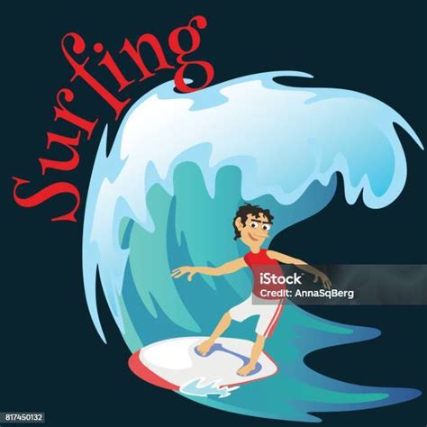 여름 휴가 활동 개념 만화 웨이브 서핑 바다 해변 벡터 일러스트 레이 션 액티브 라이프 스타일 모험에 대 한 디자인 요소를 절연 물 익 스 트림 스포츠 서핑 그래픽 프린트에