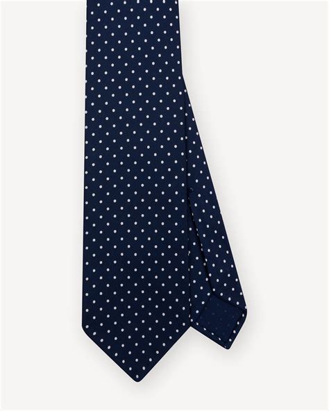 Navy White Polka Dot Printed Silk Tie Besnard