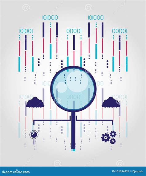 Magnifying Glass With Data Center And Circuits Stock Vector Illustration Of Network