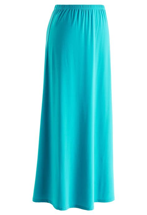 Solid Color Comfy Maxi Skirt In Blue Retro Indie And Unique Fashion