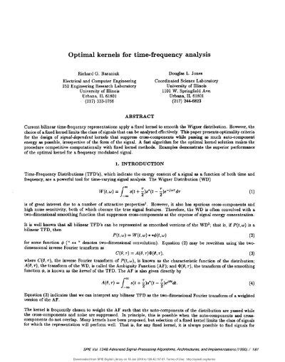 Optimal Kernels For Time Frequency Analysis Rice University Digital