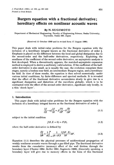 Pdf Burgers Equation With A Fractional Derivative Hereditary Effects On Nonlinear Acoustic Waves