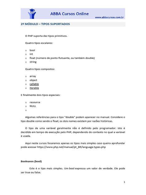 Php Tipos Suportados Para Desenvolvimento Pdf Integer Ciência Da