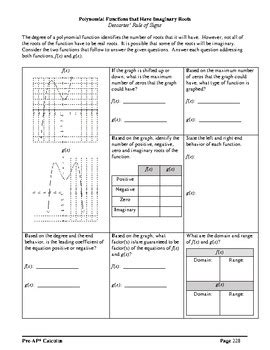 Pre AP Pre Calculus Unit Analysis Of Polynomial Functions W Imaginary Root