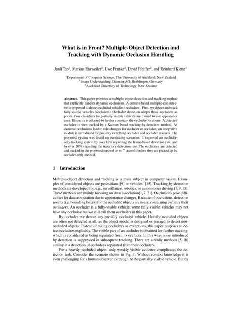 Pdf What Is In Front Multiple Object Detection And Tracking With