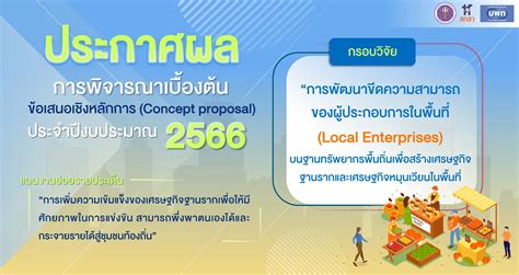 ประกาศผลการพิจารณาเบื้องต้นข้อเสนอเชิงหลักการ Concept Proposal กรอบการวิจัย “การพัฒนาขีดความ