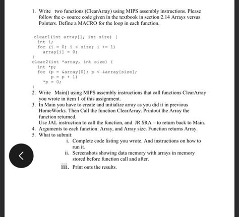 solved 1 write two functions cleararray using mips