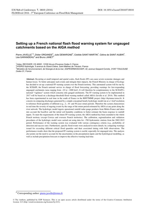 Pdf Setting Up A French National Flash Flood Warning System For Ungauged Catchments Based On