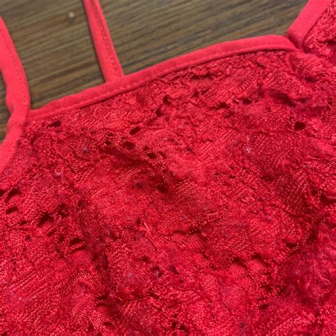 New Look Red Lacy Crop Top Size 10 Quite Small Depop