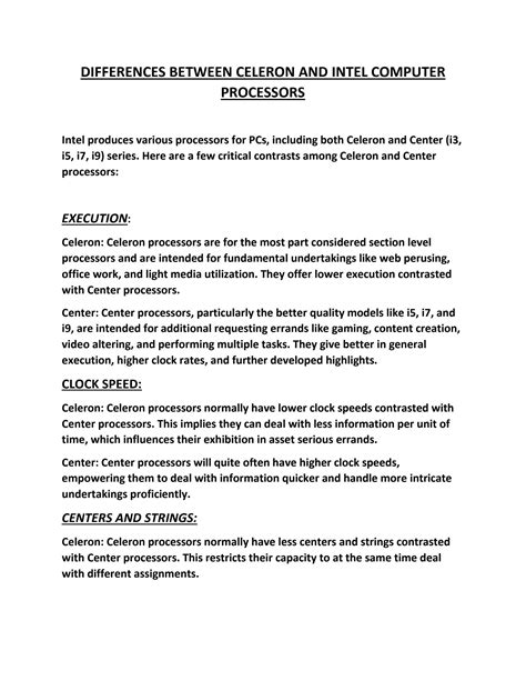 Solution Differences Between Celeron And Intel Computer Processors