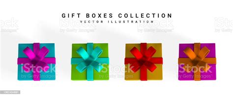 활 상단 보기3d 사실적인 선물 상자 흰색 배경에 흰색 리본과 그림자가 새겨진 빨간색 종이 상자 벡터 일러스트레이션 3차원 형태에 대한 스톡 벡터 아트 및 기타 이미지