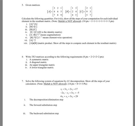 Solved 5 Given Matrices Calculate The Following Quantities