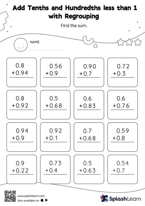 Add Tenths And Hundredths Less Than 1 With Regrouping Vertical Addition Worksheet