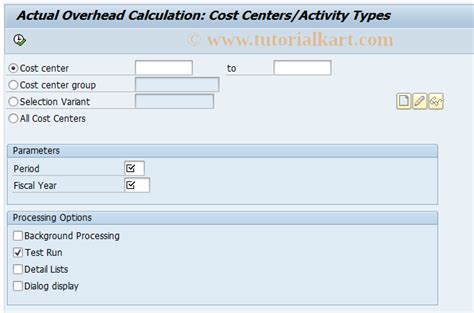 KSI SAP Tcode Actual Overhead Cost Centers