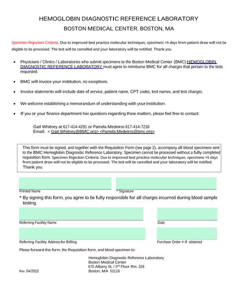 Hemoglobin Diagnostic Reference Laboratory Requisition Form