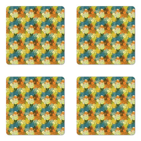 Geometric Coaster Set Of 4 Abstract Circular Composition With Dots Simplistic Arrangement
