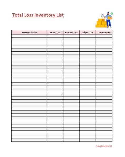 Printable Total Loss Inventory List Template Excel