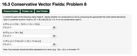 solved 16 3 conservative vector fields problem 8 previous