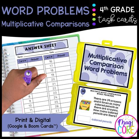 4 Oa 2 Task Cards ☆ Multiplicative Comparisons Word Problems 4th Worksheets Library