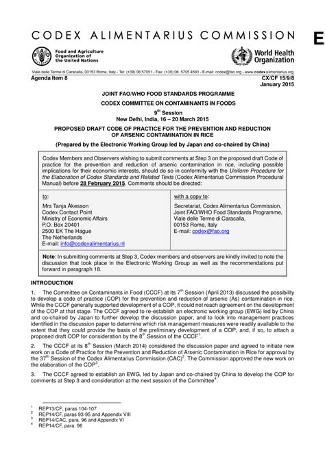 Pdf Codex Committee On Contaminants In Foods Proposed Draft Code Of Practice For The