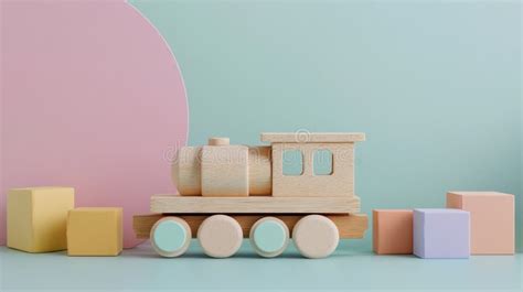 Cozy Wooden Train With Pastel Cubes On The Floor In A Minimal Setting