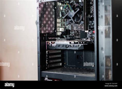 A Close Up View Of A Computer Case Showcasing The Internal Components Including A Motherboard