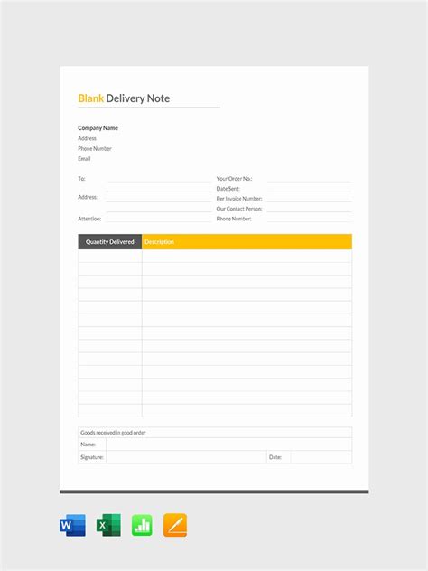 Delivery Template Excel