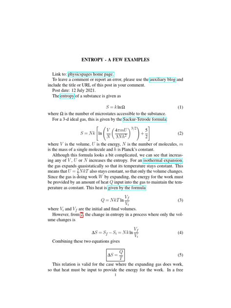 Entropy A Few Examples Pdf Gases Entropy