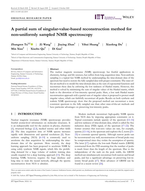 Pdf A Partial Sum Of Singular‐value‐based Reconstruction Method For Non‐uniformly Sampled Nmr