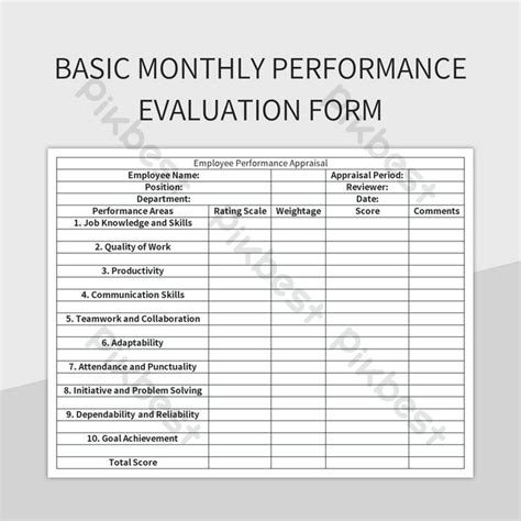 Enhancing Employee Performance Monthly Evaluation Form Primer Excel