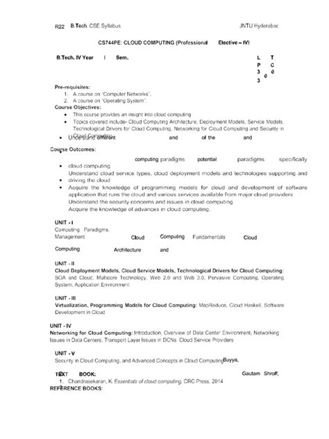 Cloud Computing Syllabus R22 Final Year Pdf