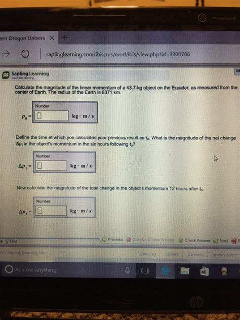 Solved Calculate The Magnitude Of The Linear Momentum Of A