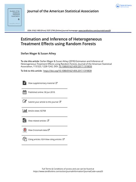 Estimation And Inference Of Heterogeneous Treatment Effects Using Random Forests Pdf