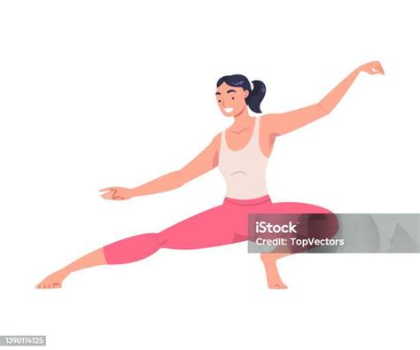 태극권과 치공 운동을 연습하는 여성 캐릭터 내부 중국 무술 벡터 일러스트 레이 션 기공 이완 운동에 대한 스톡 벡터 아트 및