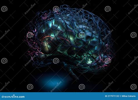 Neural Network In The Shape Of A Human Brain With Glowing Connections