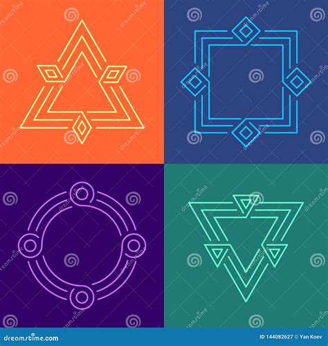 Creative Geometric Style Linear Frames Set Different Color Geometric