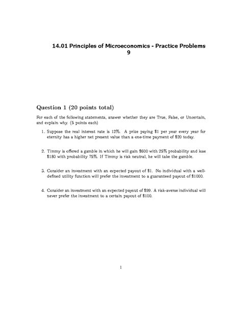 1401 Principles Of Microeconomics Practice Problems 9 14