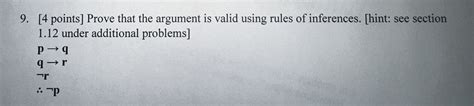 solved 9 [ 4 points] prove that the argument is valid using