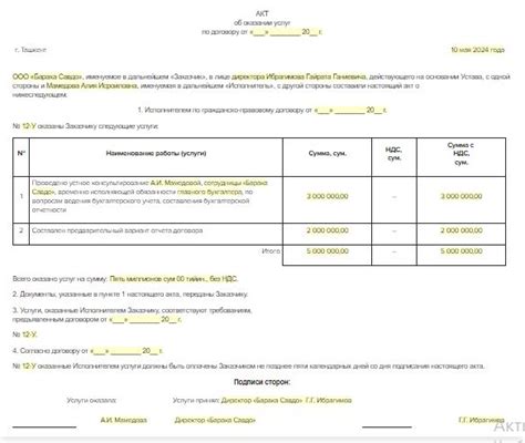 Бажарилган ишлар тўғрисидаги маълумотнома ФҲТ шартномалари учун кўрсатмалар ва намуналар