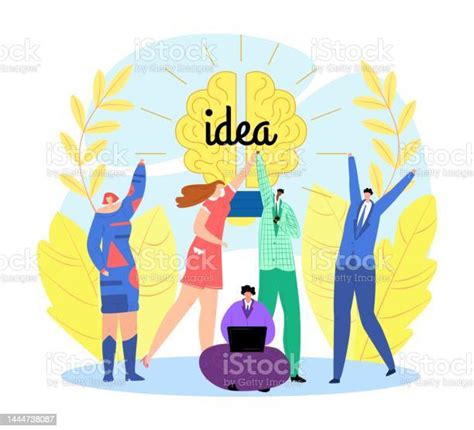 팀 사람들의 비즈니스 아이디어 벡터 일러스트레이션 창의력 팀워크 솔루션 창의적인 혁신 솔루션 남자 여자 캐릭터 작품 개념에 대한